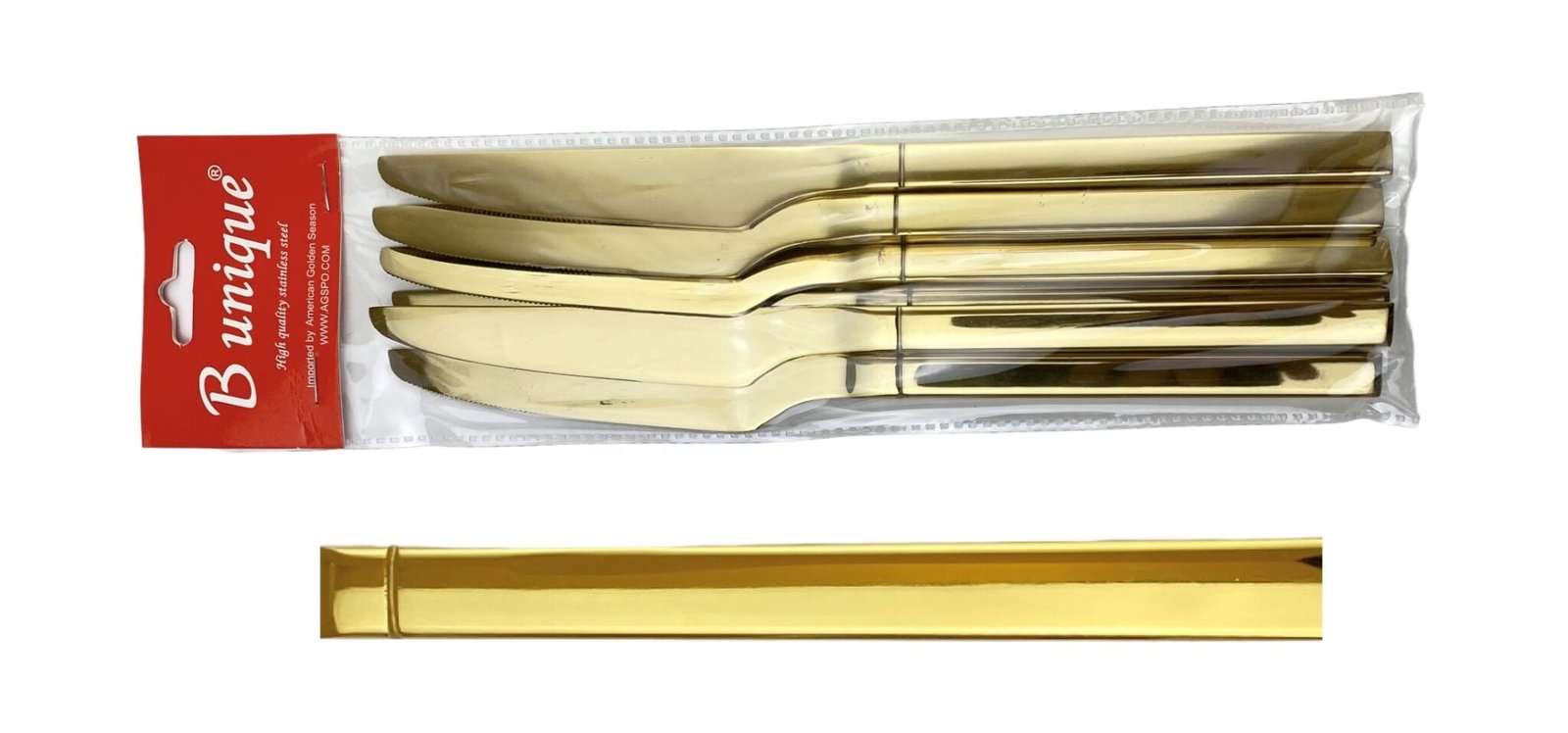 6 Pc Stainless Steel Gold Knife Set - 50 Set/Ctn - American Golden Season